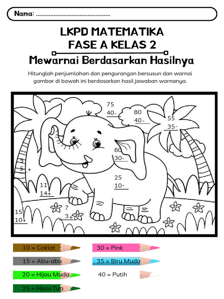 LKPD Mewarnai Matematika Kelas 2 | PDF