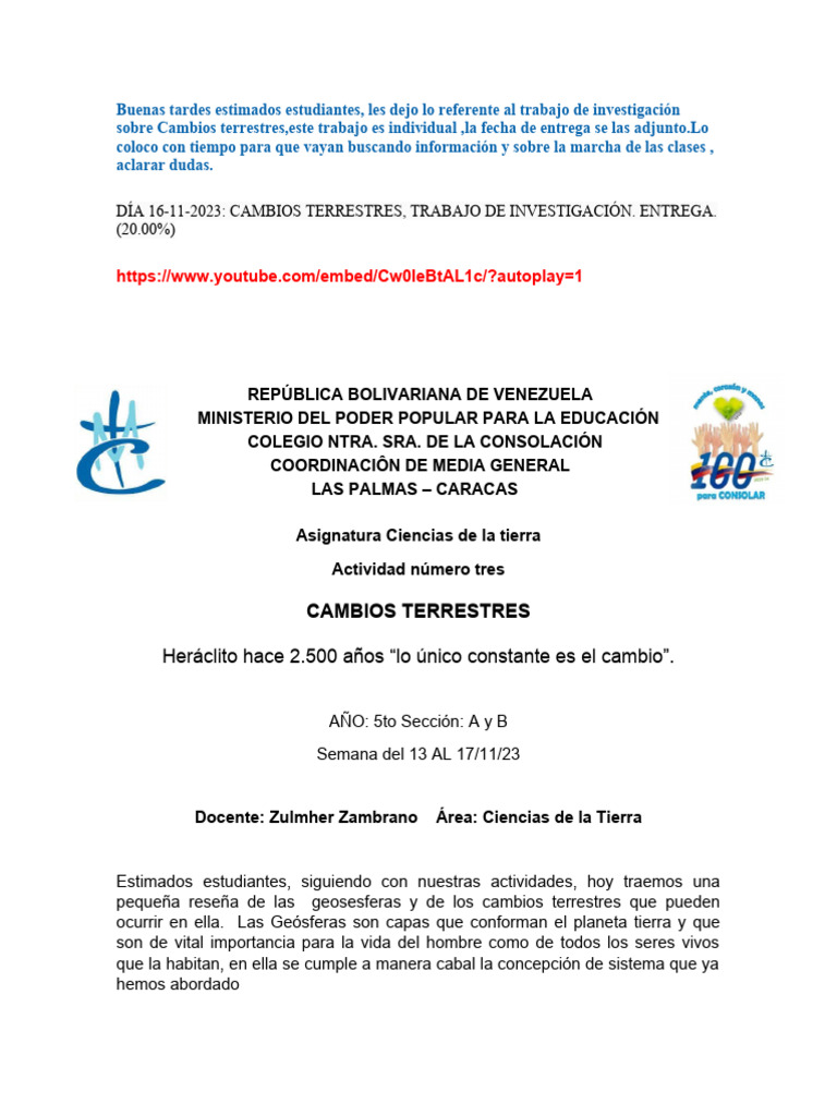 Investigación sobre Cambios Terrestres | PDF | Tierra | Roca (geología)