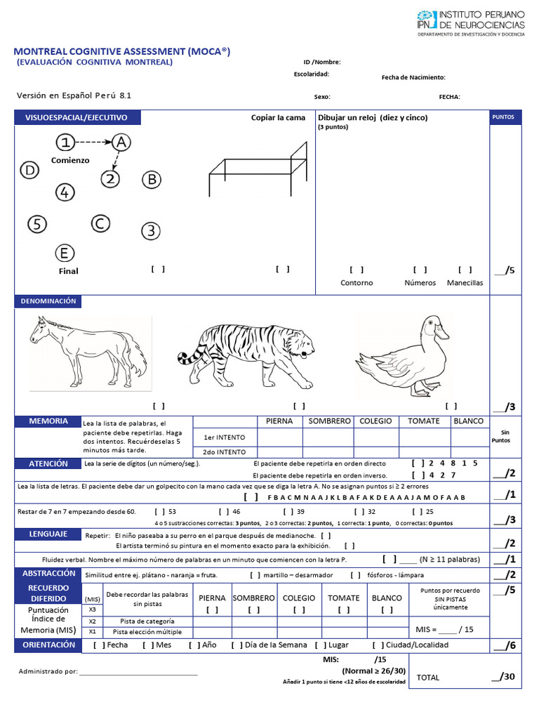 MoCA - Perú 8.1 | PDF | Ciencia cognitiva | Cognición