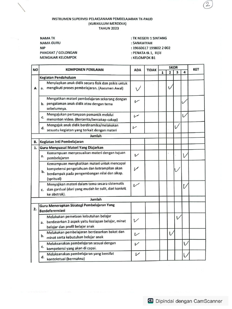 Supervisi TK N 1 STG | PDF