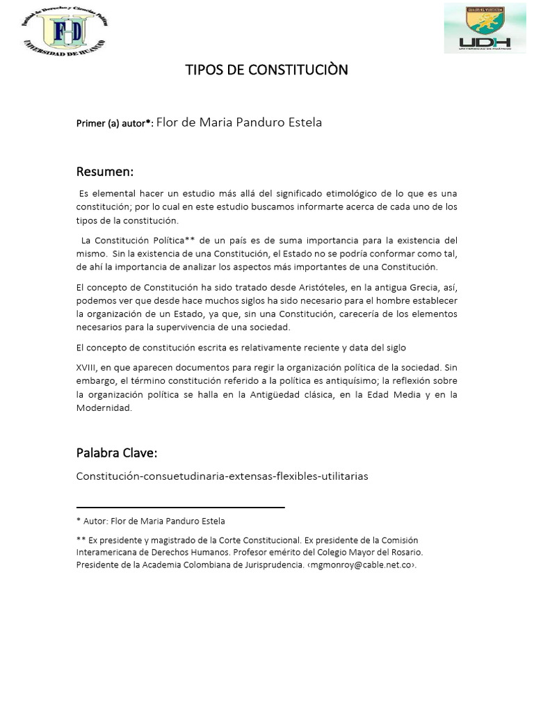 Tipos de Constitución: Clasificación y Definición | PDF | Constitución ...