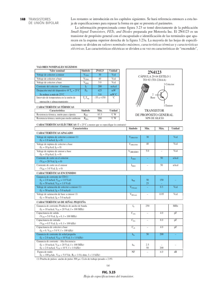 Especificaciones del Transistor 2N4123 | PDF | Transistor | Transistor ...