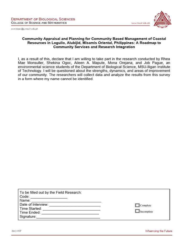 QUESTIONNAIRE (Community Appraisal) | PDF | Cost Of Living | Poverty