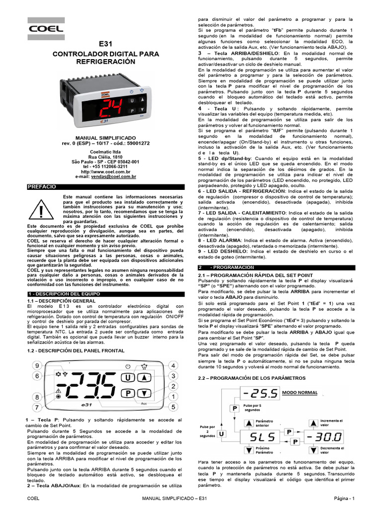 Manual Controlador Coel Refrigeracion | PDF | Transformador | Contraseña