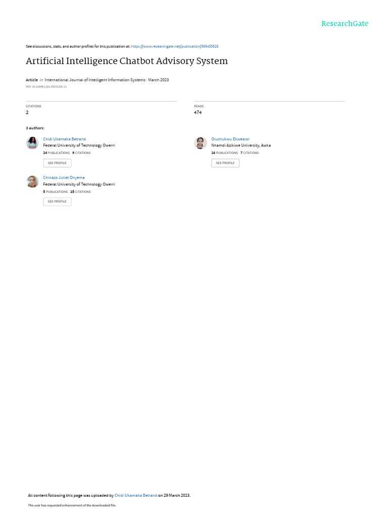 Artificial Intelligence Chatbot Advisory System | PDF | Artificial Intelligence | Intelligence ...