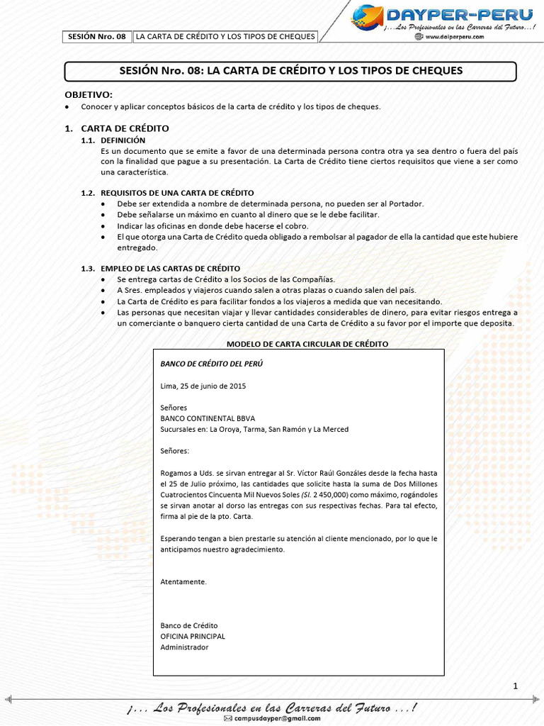 S8 - La Carta de Crédito y Los Tipos de Cheques | Descargar gratis PDF ...