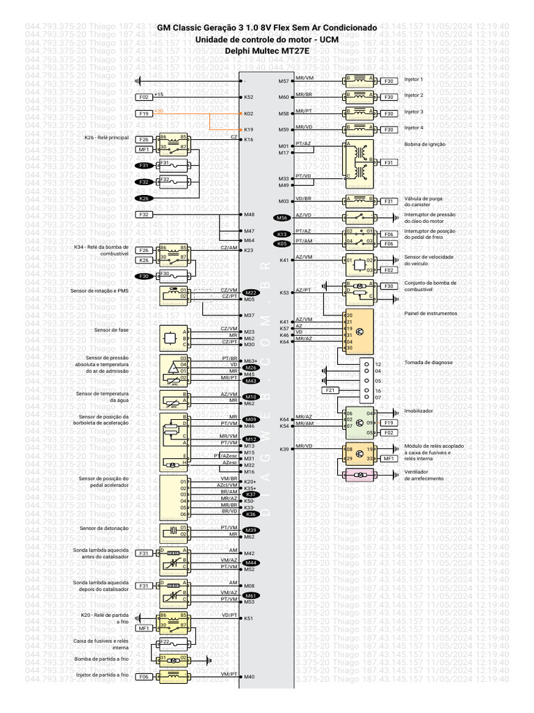 Esquema Elétrico Corsa Classic 2012 | PDF | Tecnologia de veículos | Engenharia Mecânica