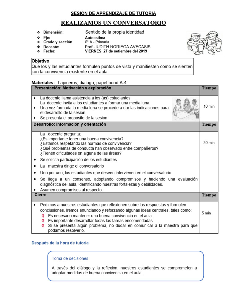 SESIÓN DE TUTORIA conversatorio | PDF | Salón de clases | Ciencia cognitiva