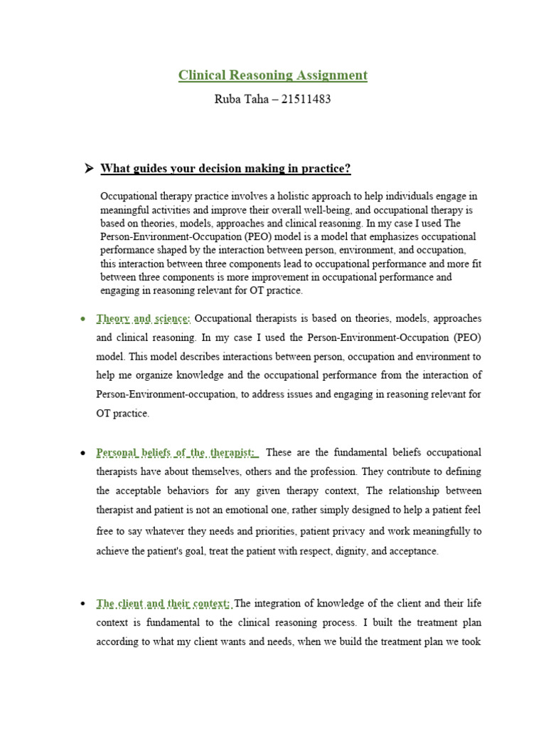 Clinical-Reasoning-RUBA | PDF | Occupational Therapy | Psychotherapy