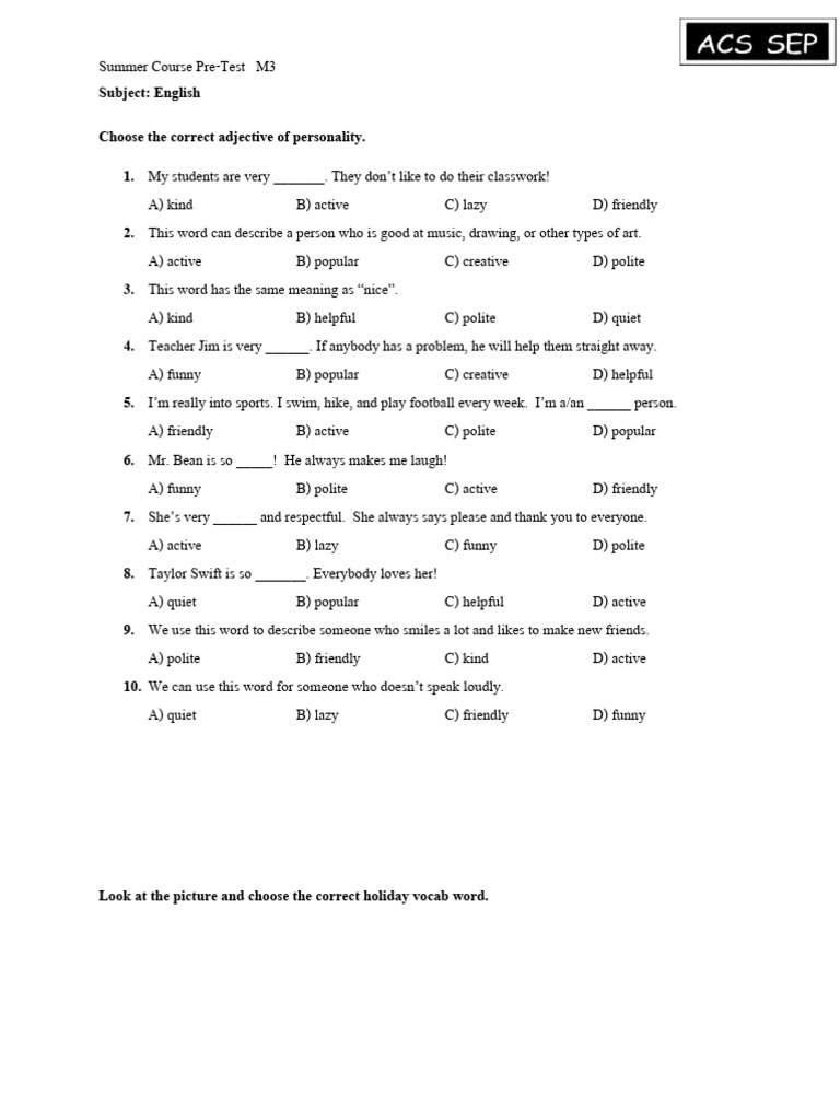 M3 Summer Course Pre and Post Test | PDF | Coffeehouse | Supermarket M3 Summer Course Pre and Post Test | PDF | Coffeehouse | Supermarket