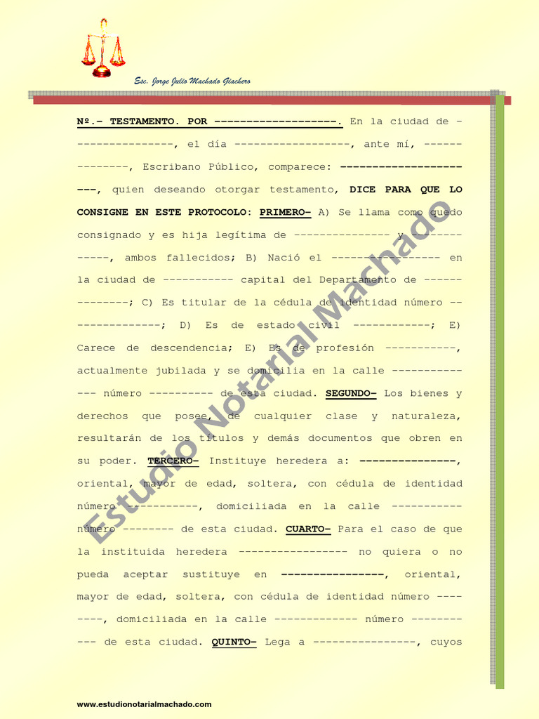 Testamento Notarial en Protocolo Legal | PDF