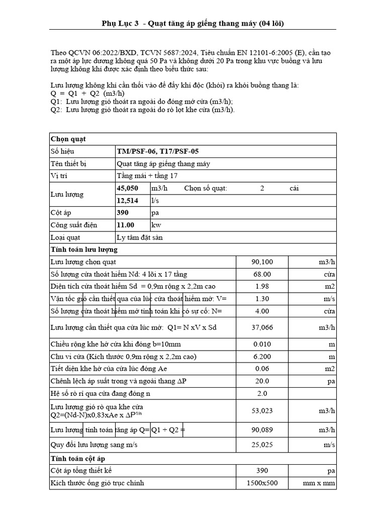 Bảng Tính Hút Khói - Tăng Áp Tcvn 5687.2024 (Lê Ngọc Tùng) | PDF