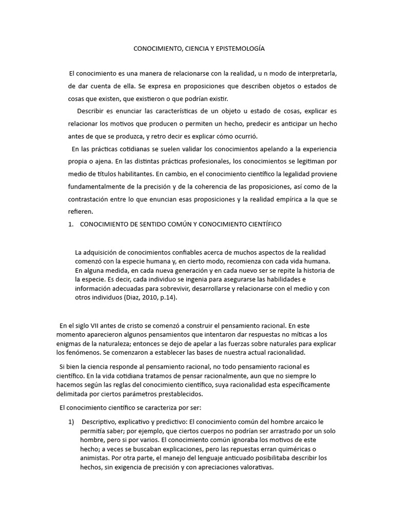 Conocimiento de Sentido Común y Conocimiento Científico | PDF ...