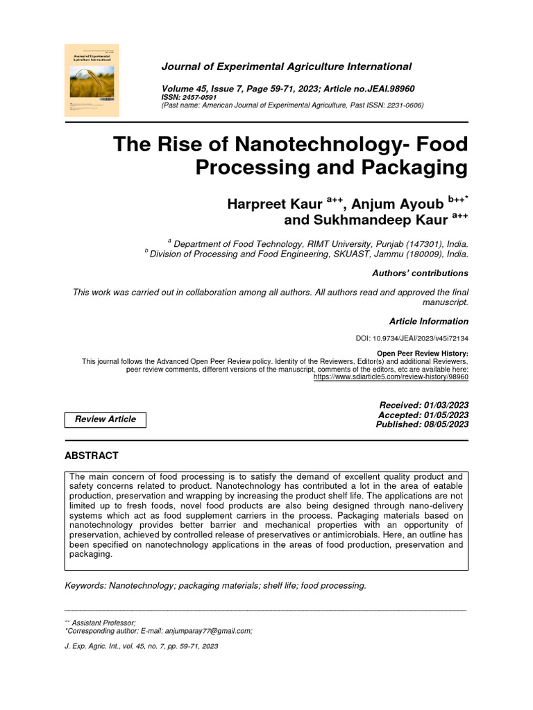 The Rise of Nanotechnology Food Processing and Packaging 2s4wzauy | PDF ...