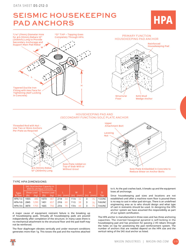 Housekeeping Pad Anchor Data Sheet | PDF | Building Engineering | Civil ...