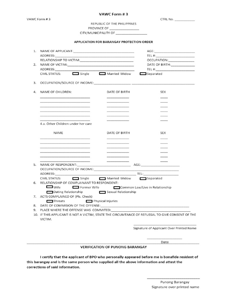 VAWC Form - Brgy San Roque | PDF