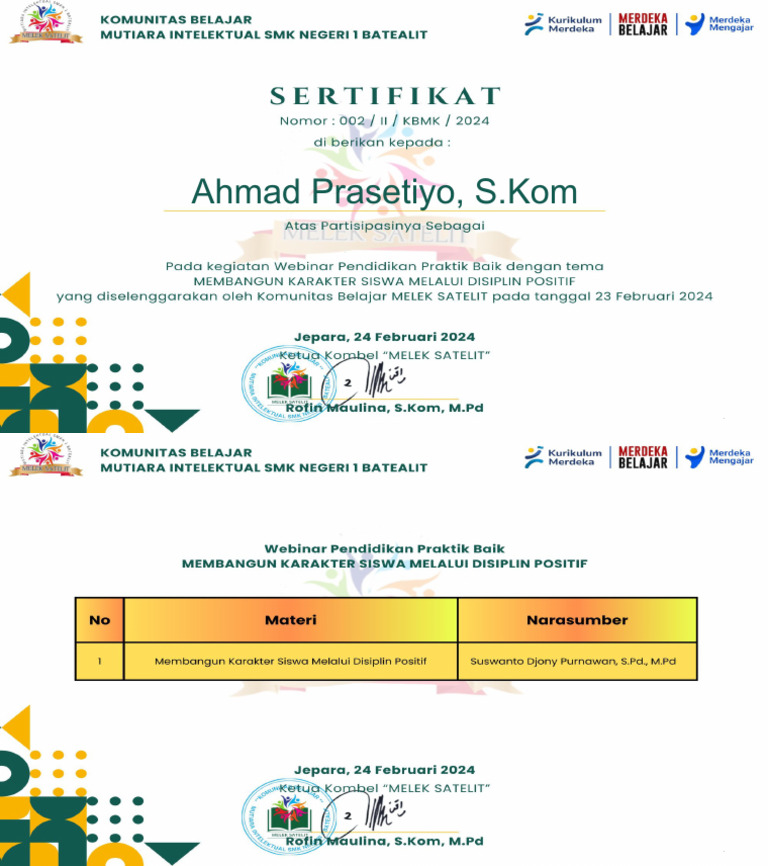 Contoh Sertifikat PMM | PDF