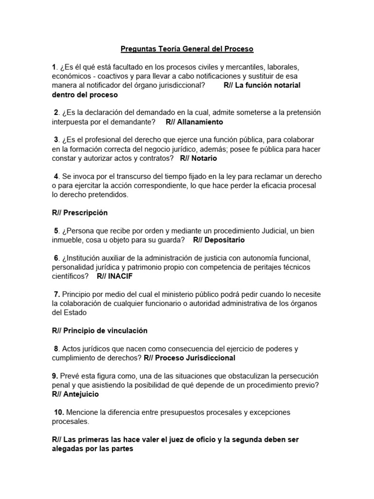 Preguntas de Teoria Del Proceso Examen Final | PDF | Ley procesal | Jurisdicción