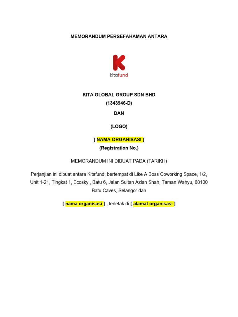 (Malay) MOU Template Kitafund | PDF