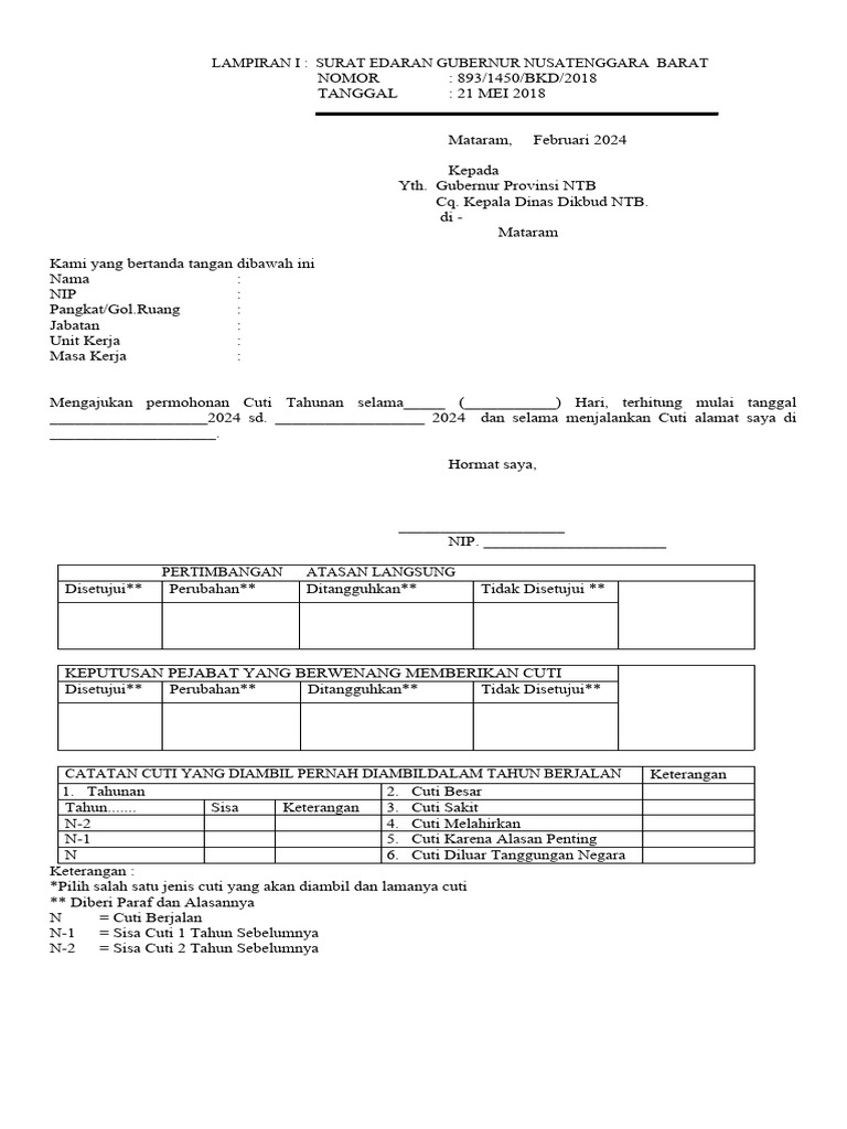 BLANKO CUTI PPPK Terbaru 2024 | PDF