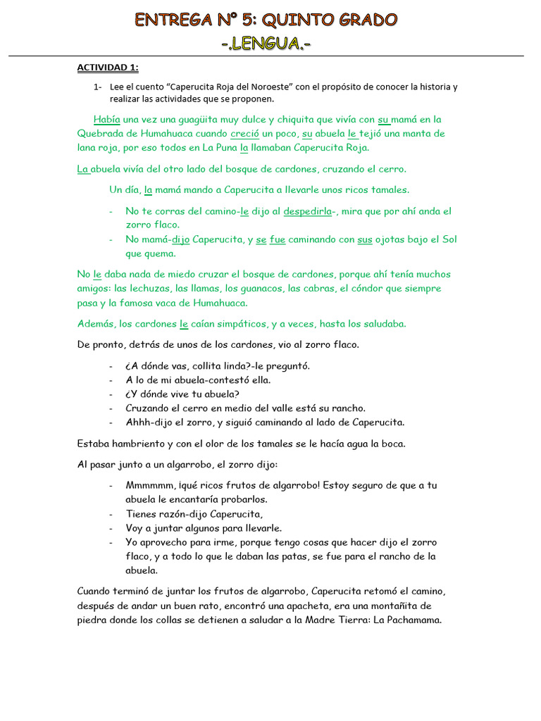 Lengua 5to Archivo Final | PDF | Adjetivo | Lingüística