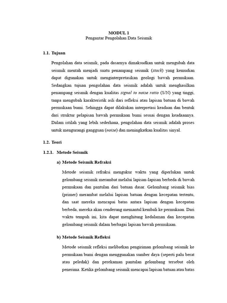 MODUL 1 - Pengantar Pengolahan Data Seismik | PDF