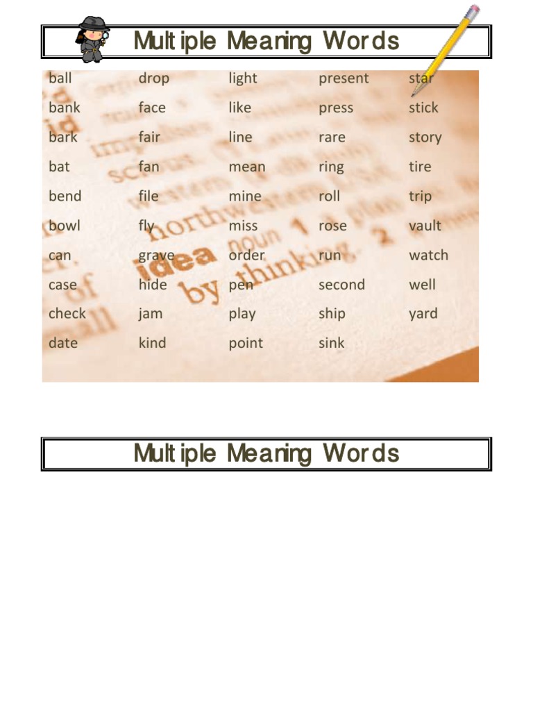 Multiple Meaning Words List | PDF
