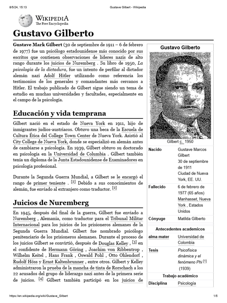 Gustave Gilbert - Wikipedia | PDF | Juicios de Nuremberg | Hermann Göring
