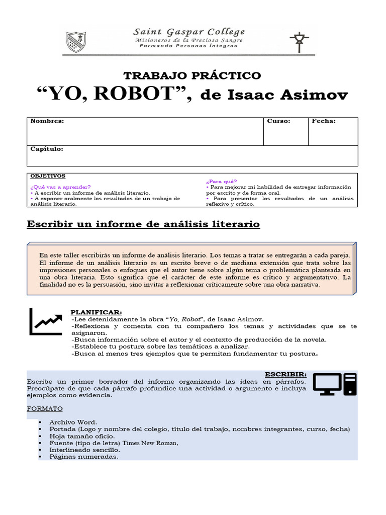 TRABAJO PRÁCTICO - Yo Robot | PDF | Crítica literaria