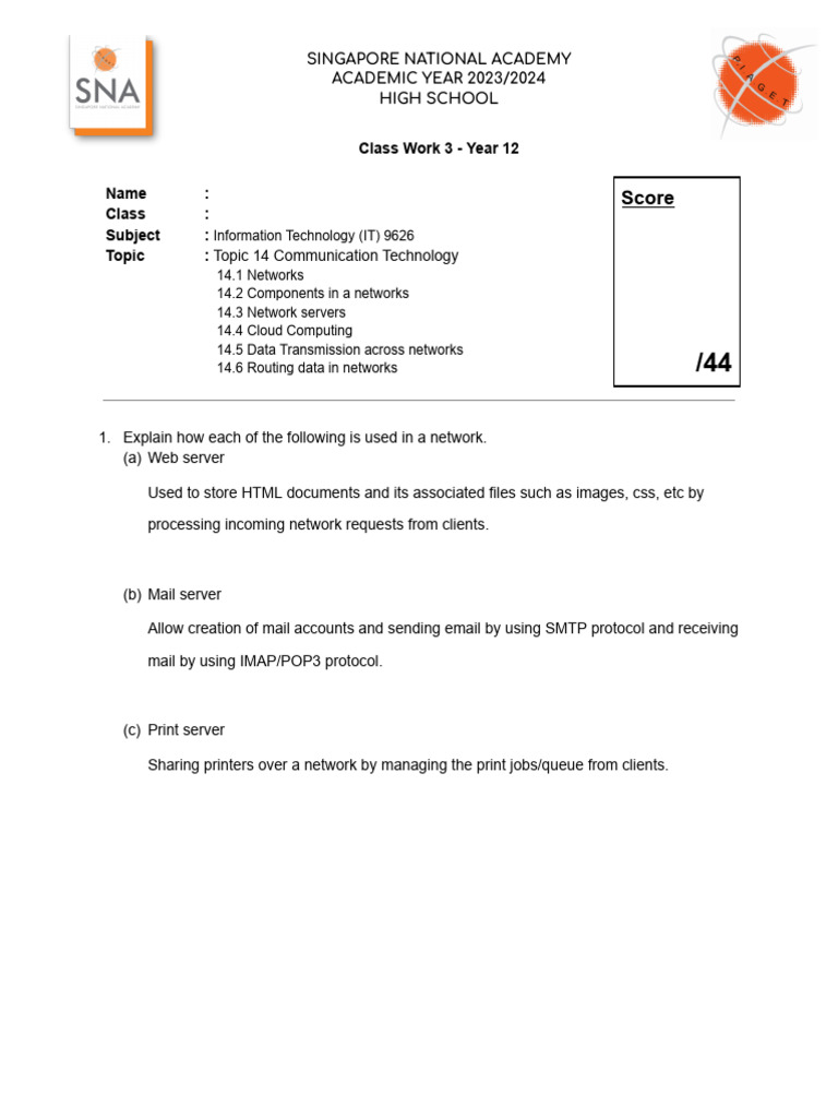 (Term 1) (IT 12) Worksheet 3 MS | PDF | Computer Network | Port ...