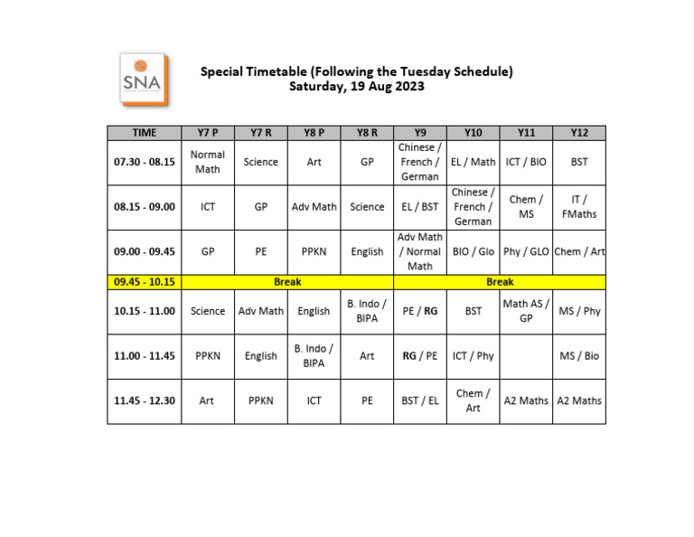 Special Timetable - 19 August 2023 | PDF