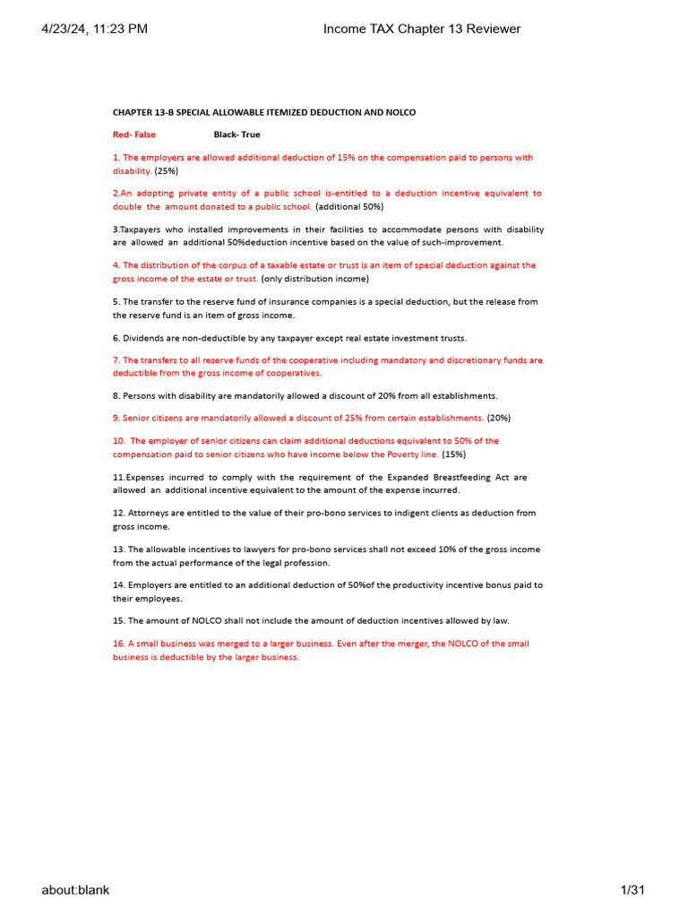 Income TAX Chapter 13 Reviewer | PDF | Tax Deduction | Gross Income