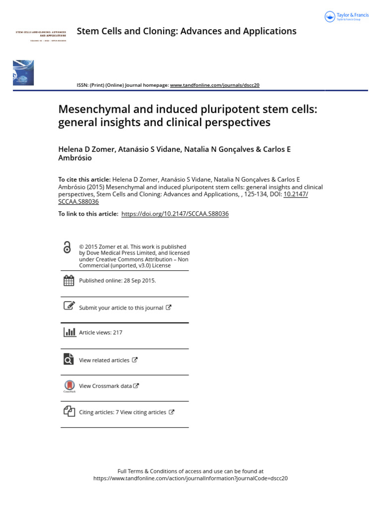 Mesenchymal and induced pluripotent stem cells general insights and clinical perspectives | PDF ...