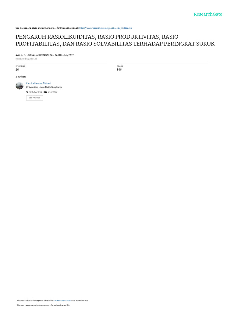 Pengaruh Rasiolikuiditas Rasio Produktivitas Rasio | PDF
