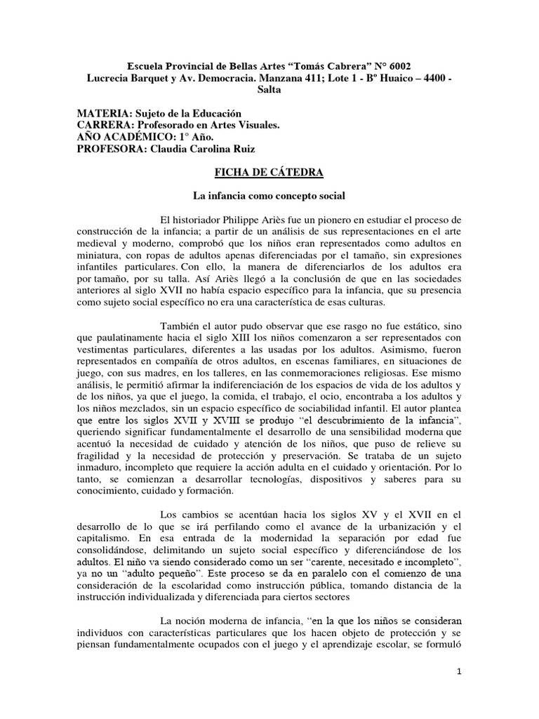 Ficha de C-Tedra. Infancia en La Modernidad | PDF | Escuelas | Estado (política)