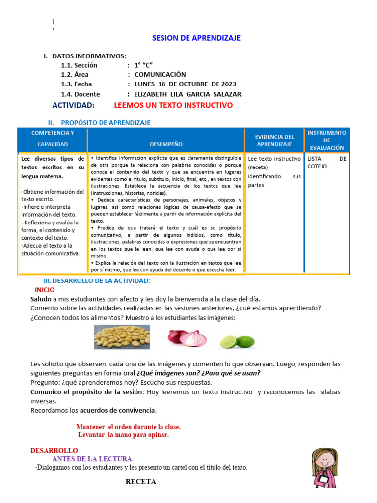 SESION LEEMOS UNA RECETA Texto | PDF | Cognición | Aprendizaje