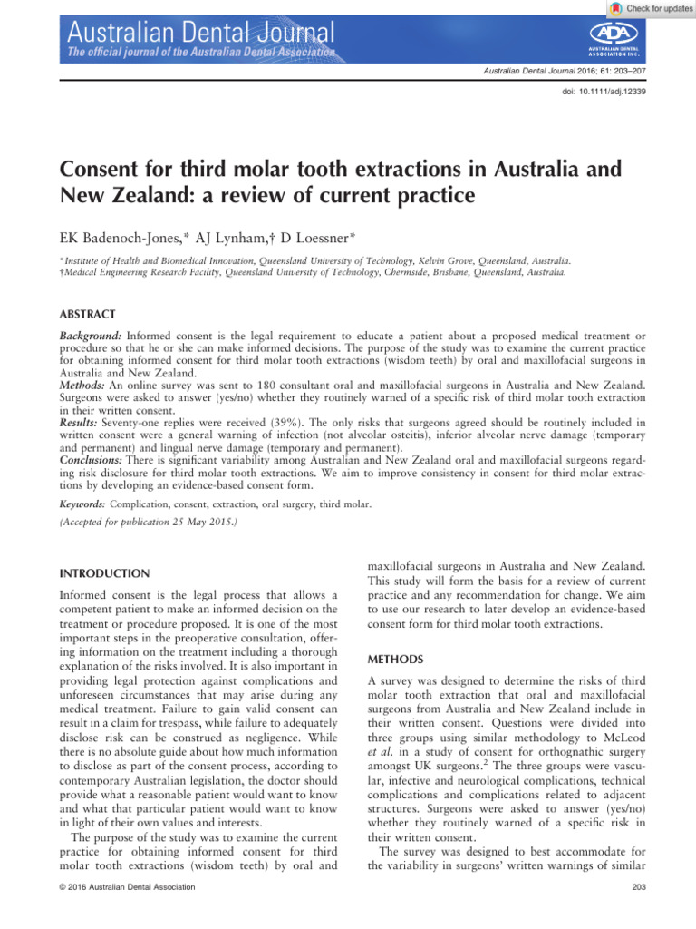 Australian Dental Journal - 2015 - Badenoch Jones - Consent For Third ...