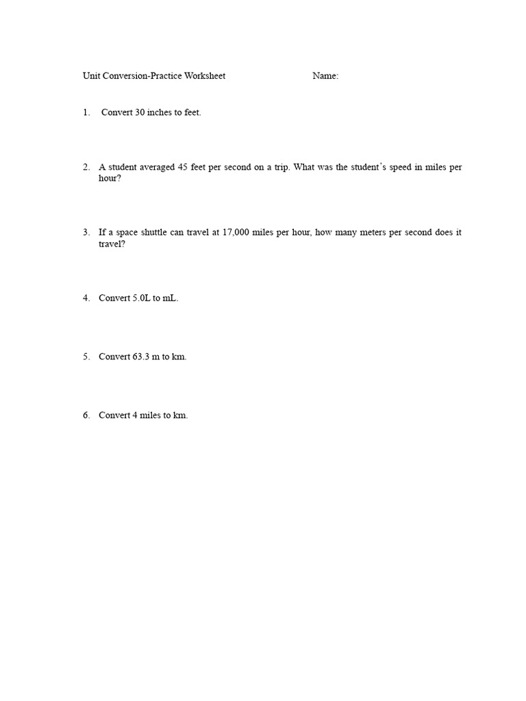 Unit Conversion Worksheet | PDF | Science & Mathematics