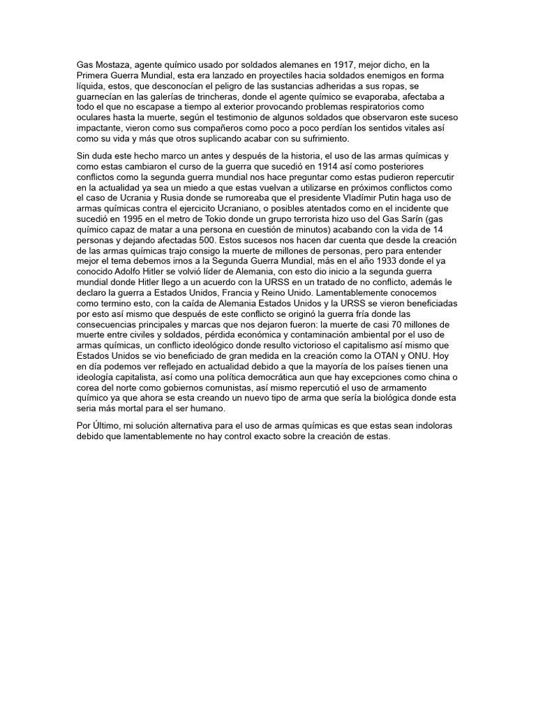 Gas Mostaza y el Legado de las Armas Químicas | PDF | Arma química ...