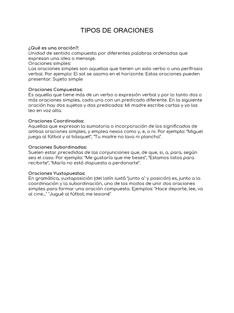 Tipos de Oraciones en Gramática | PDF | Estudios de idiomas extranjeros ...