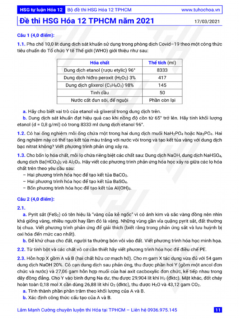 Đề Thi Hsg Tphcm Năm 2021 | PDF