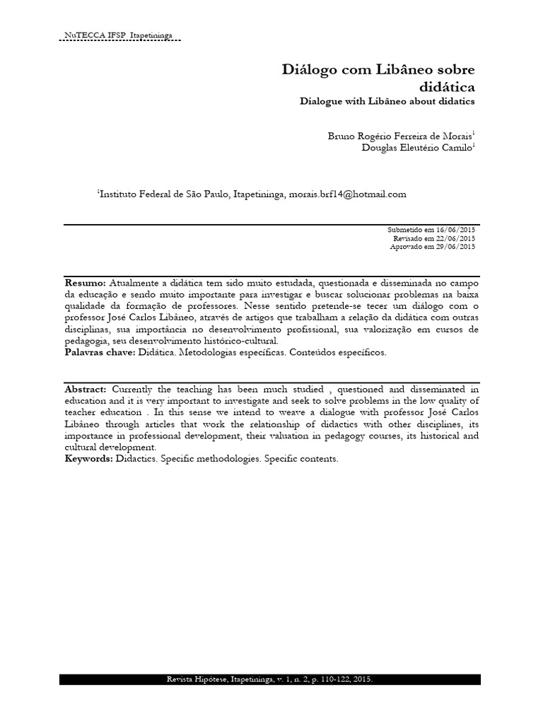 Diálogo Com Libâneo Sobre DIDATICA | PDF | Pedagogia | Aprendizado