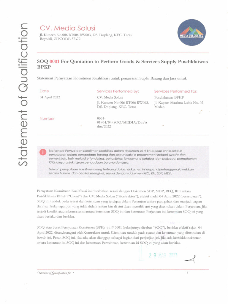 Statement of Qualification (SOQ) (1) | PDF