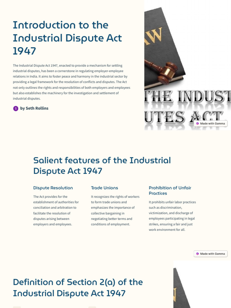Overview of the Industrial Dispute Act | PDF | Strike Action | Employment