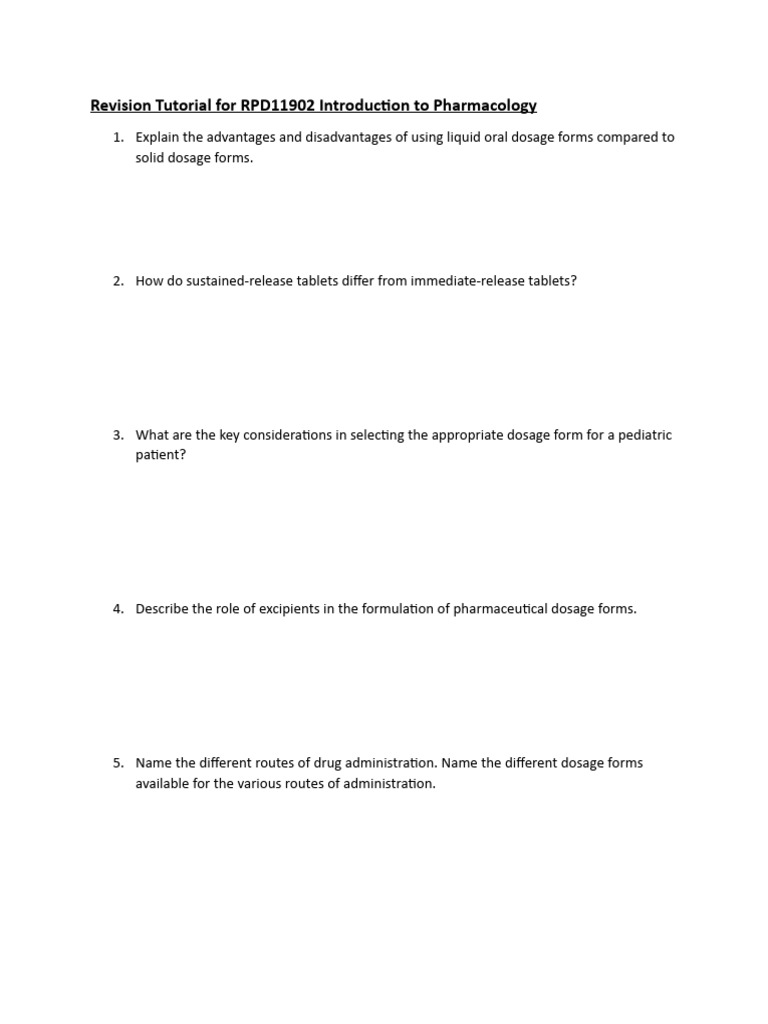 Pharmacology Dosage Forms and Drug Absorption | PDF | Pharmacology ...