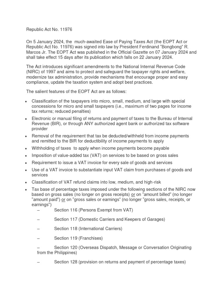 Ra 11976 Eopt | PDF | Taxes | Value Added Tax