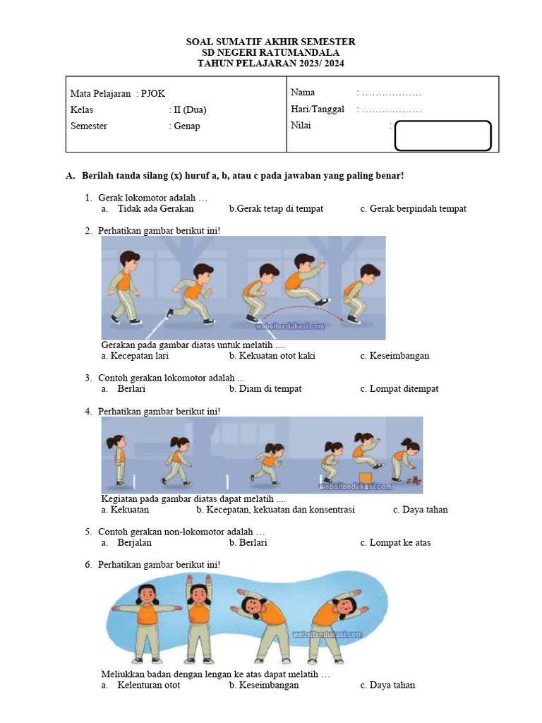 Soal Sas Pjok Kelas 2 | PDF | Olahraga & Rekreasi