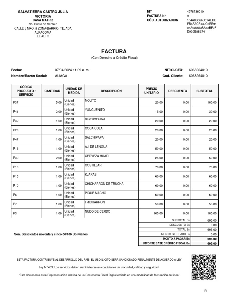 Factura Aliaga | PDF