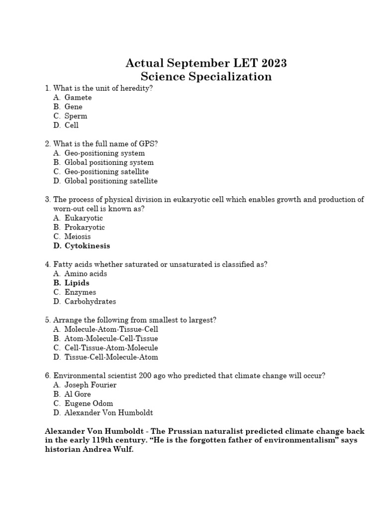 Science Exam Prep: September LET | PDF | Cell (Biology) | Microorganism