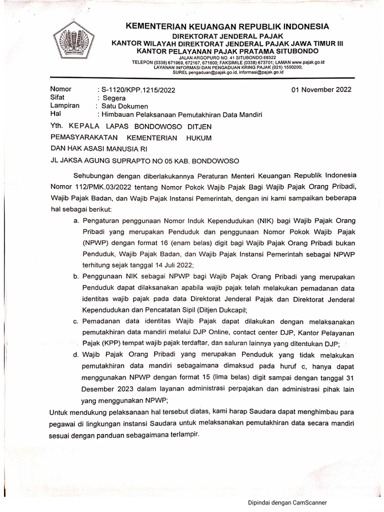 Himbauan Pelaksanaan Pemutakhiran Data Mandiri | PDF